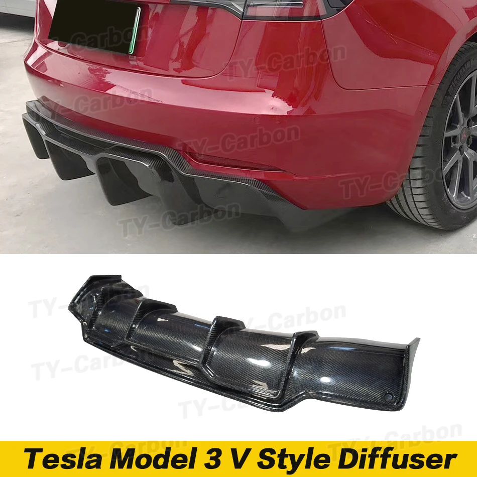 Carbon-Fiber-Bright-Black-Rear-Bumper-Diffuser-Spoiler-Chin-for-Tesla ...
