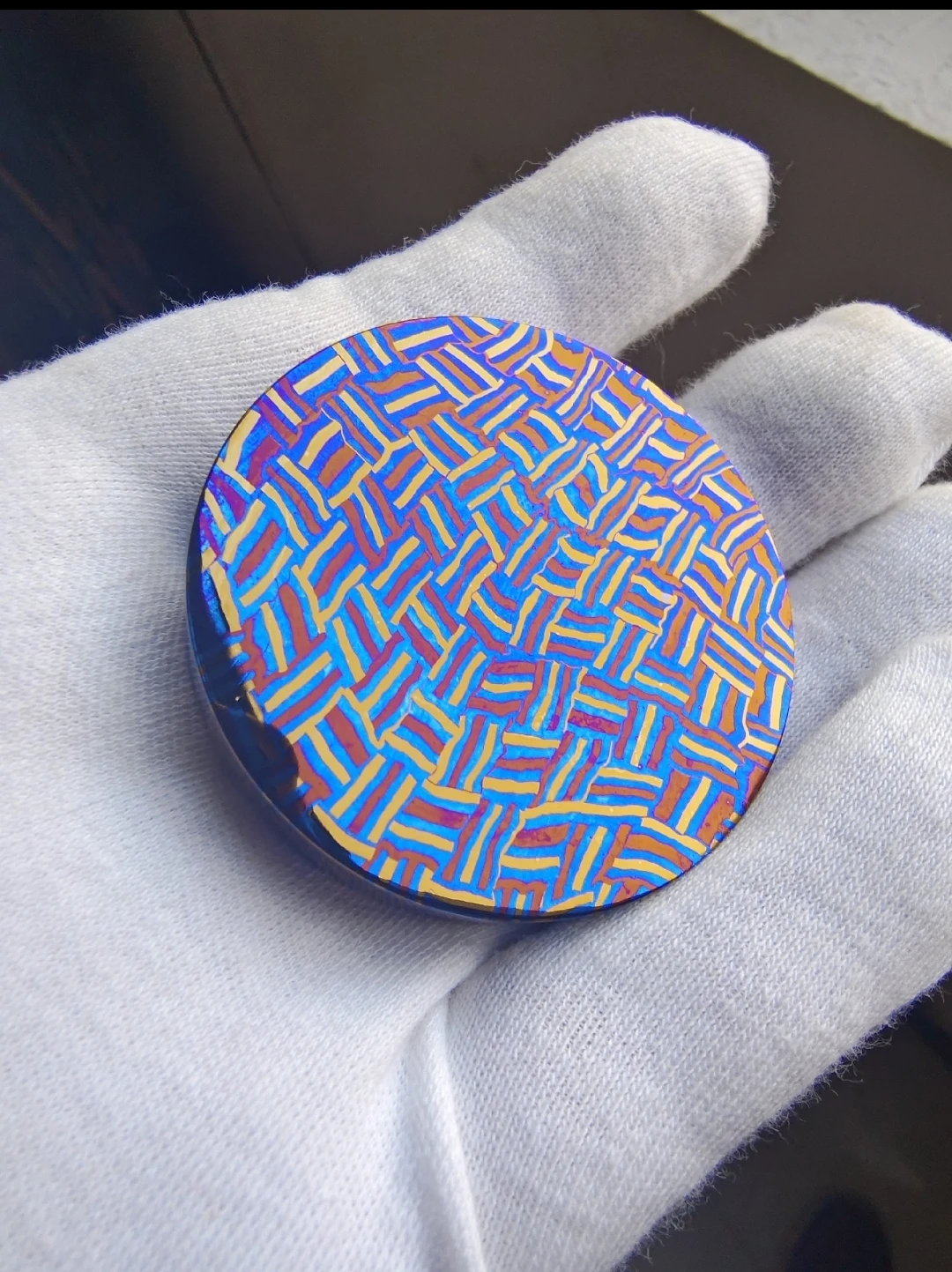 1 Piece Titanium Damascus Worry Coin Disc Diameter 52mm Thickness 9.5mm