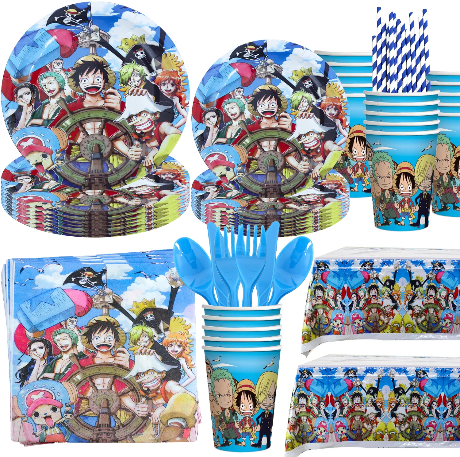 Anime-ONE-PIECE-Luffy-Figures-Party-Tableware-Balloon-Set-Banner-Cups ...