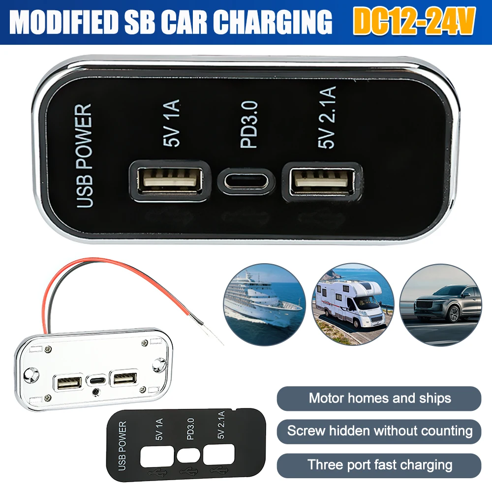 3 Ports Fast Charger 12V 24V USB PD Type-C Power Socket Adapter for RV ...