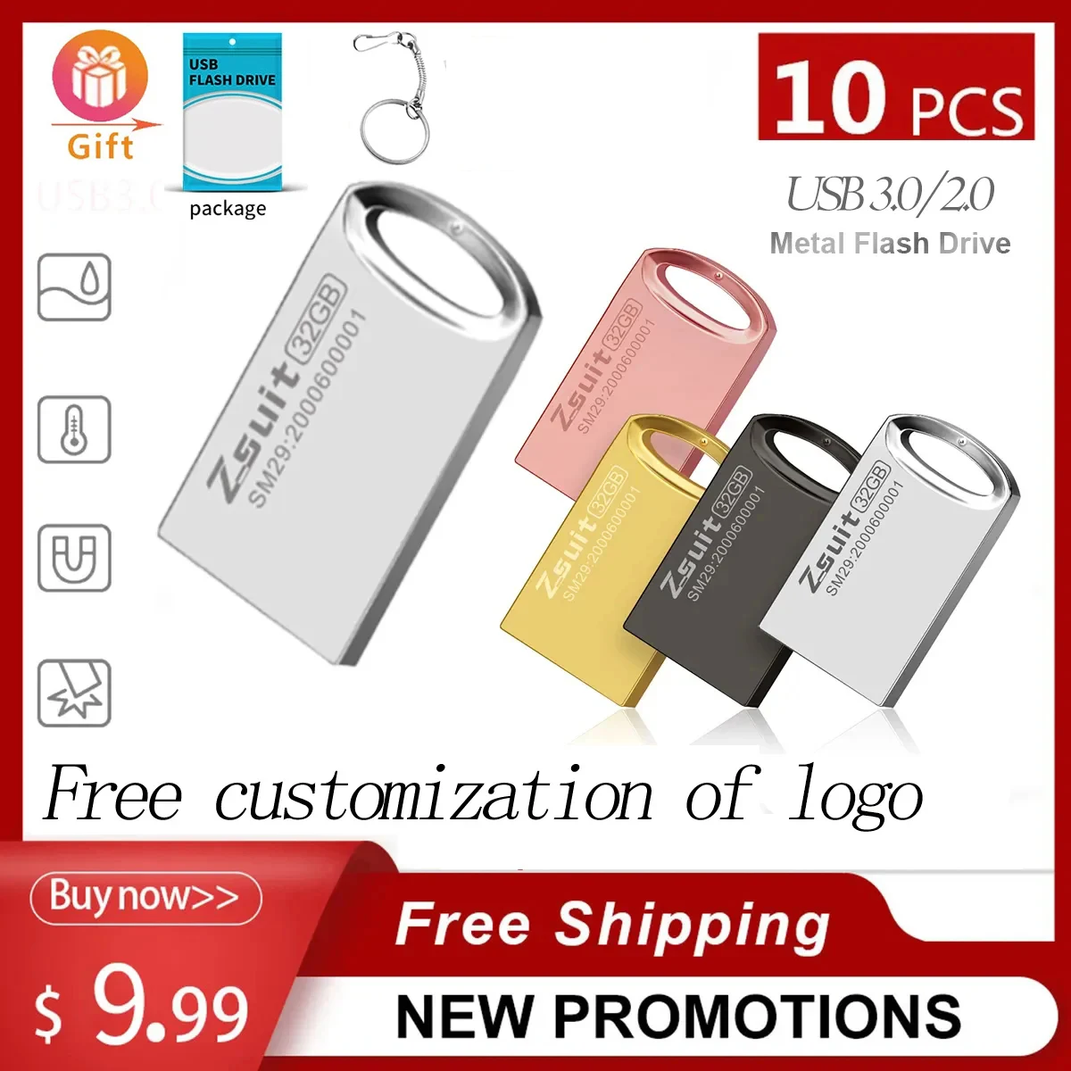 10Pcs-Lot-Free-Logo-USB-Flash-Pen-Drive-4GB-Waterproof-Pendrive-64gb ...