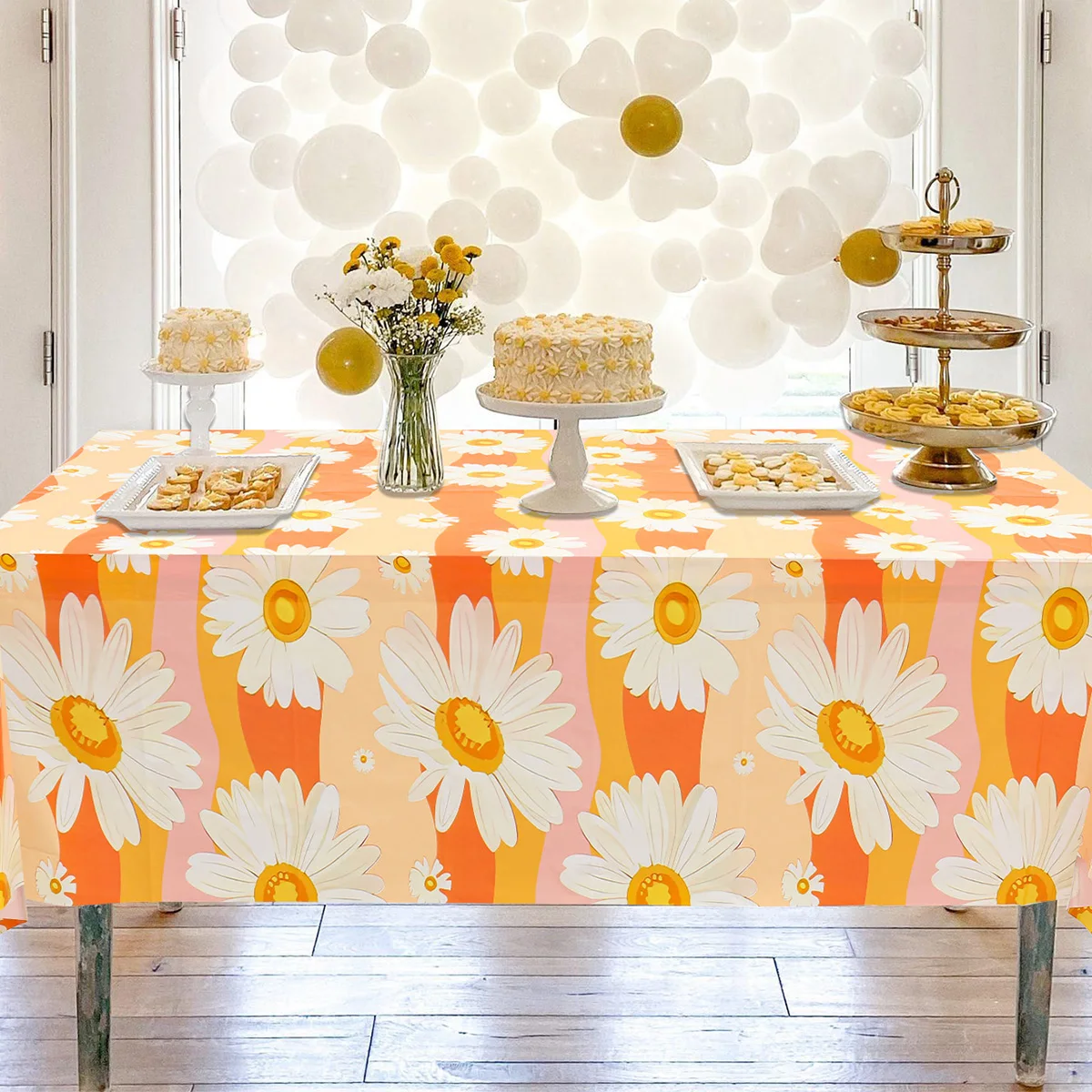 Daisy-Party-Tablecloth-Plastic-Tablecloths-Parties-Disposable-Orange ...