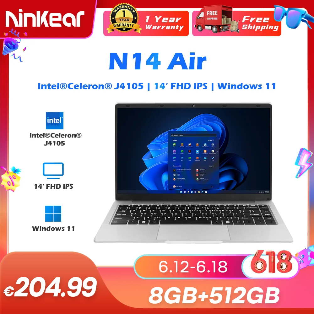 Ninkear N14 Air Laptop de 14 polegadas IPS FHD 1920*1080 Dual WiFi 8GB ...