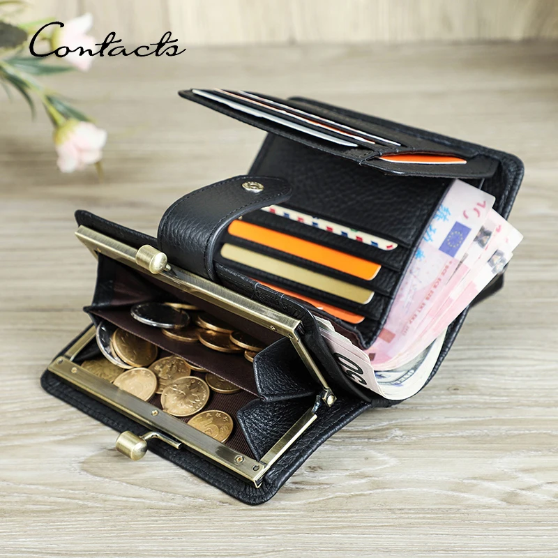 CONTACT-S-Kiss-Lock-Wallets-for-Women-RFID-Genuine-Leather-Metal-Frame ...