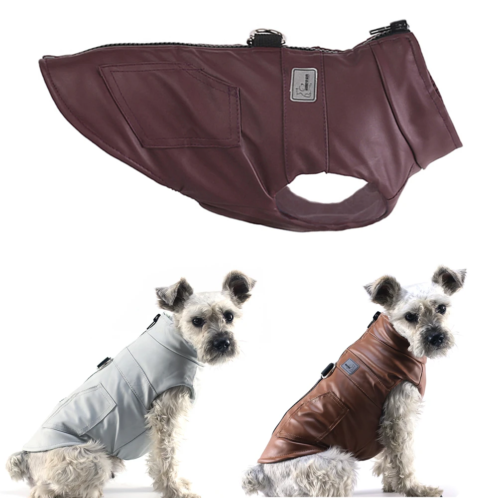 Waterproof Pu Leather Pet Dog Jacket Winter Warm Dog Clothes For Small ...