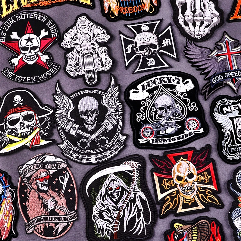 Punk/Skull Patch Motorcycle Biker Embroidered Patches For Clothing DIY ...