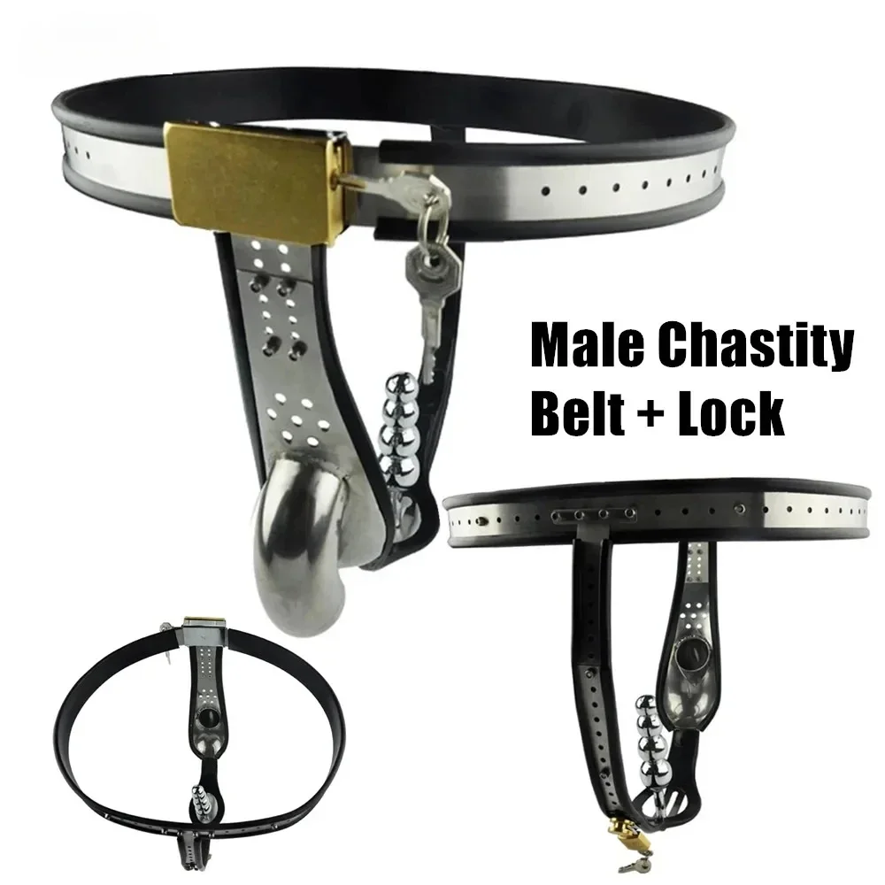 Lockable Stainless Steel Male Chastity Device With Anal Plug Beads Men