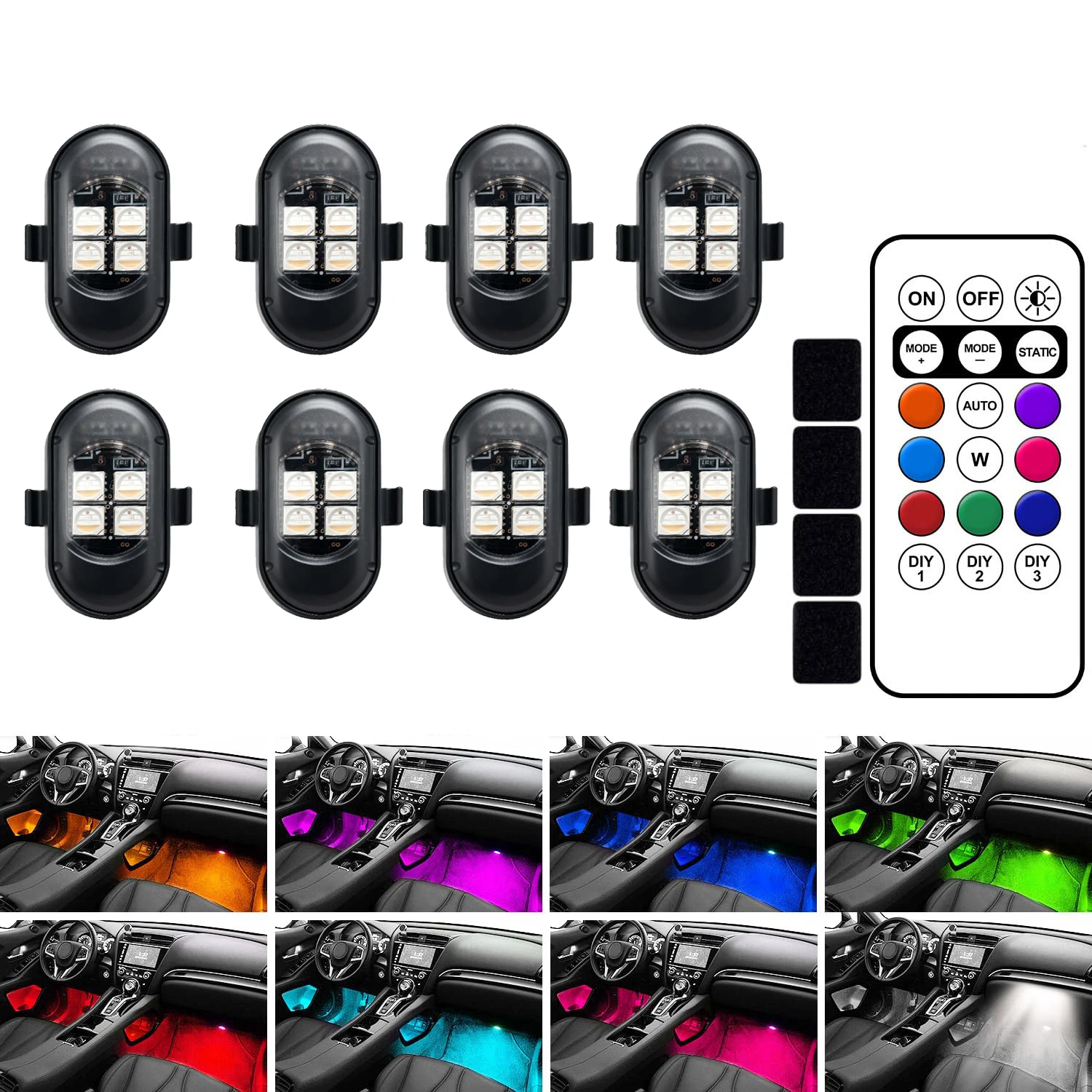 Upgraded 4LEDs Wireless LED Strobe Aircraft Lights Remote 8 Colors Anti ...