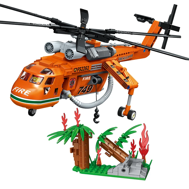 596PCS City Building Blocks Fire Brigade Helicopter Block Sets Fire ...