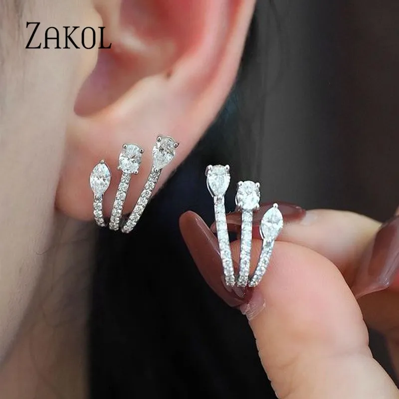 ZAKOL-Trendy-White-Three-Row-Zircon-Stud-Earrings-for-Women-Exquisite ...
