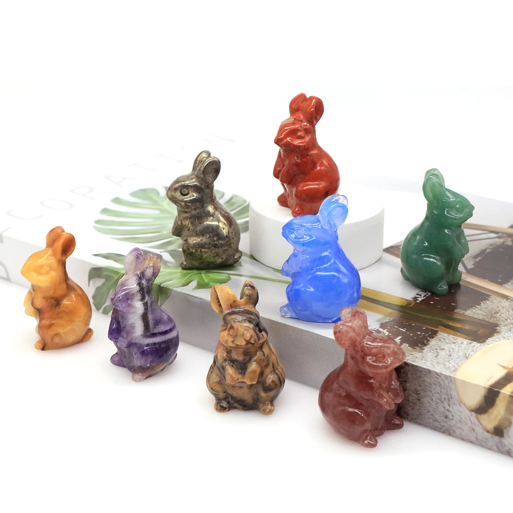 1.5" Rabbit Figurine Natural Stone And Crystals Rose Quartz Carving ...
