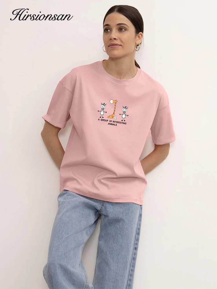 Hirsionsan-Trendy-Cartoon-Graphic-T-shirt-Women-2023-Summer-100-Cotton-Short-Sleeve-Basic-Tees ...