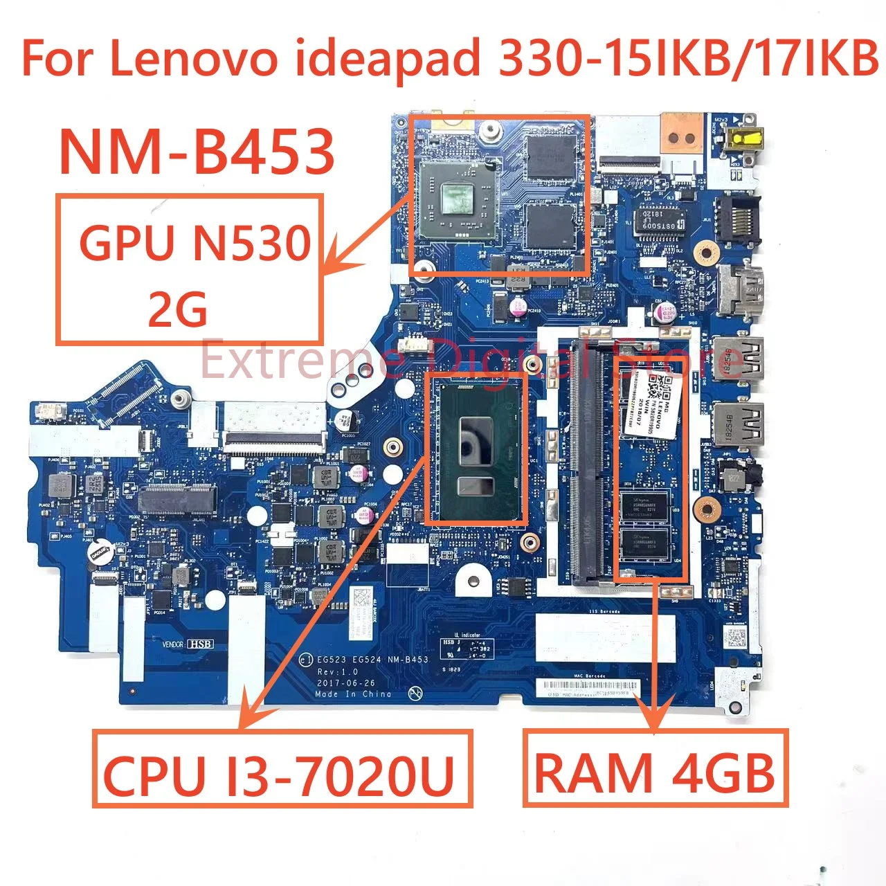 For Lenovo ideapad 330-15iKB/17IKB laptop motherboard NM-B453 with I3 ...