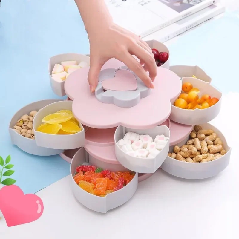 2-layer-Rotating-Petal-Candy-Box-Plastic-Snack-Tray-Case-Nut-Storage ...