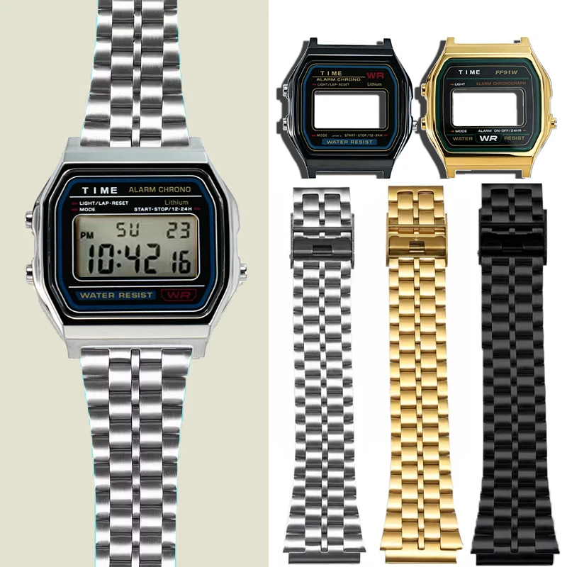 Gold Metal Watch Band Case For Casio Watch small square Bracelet A158 ...
