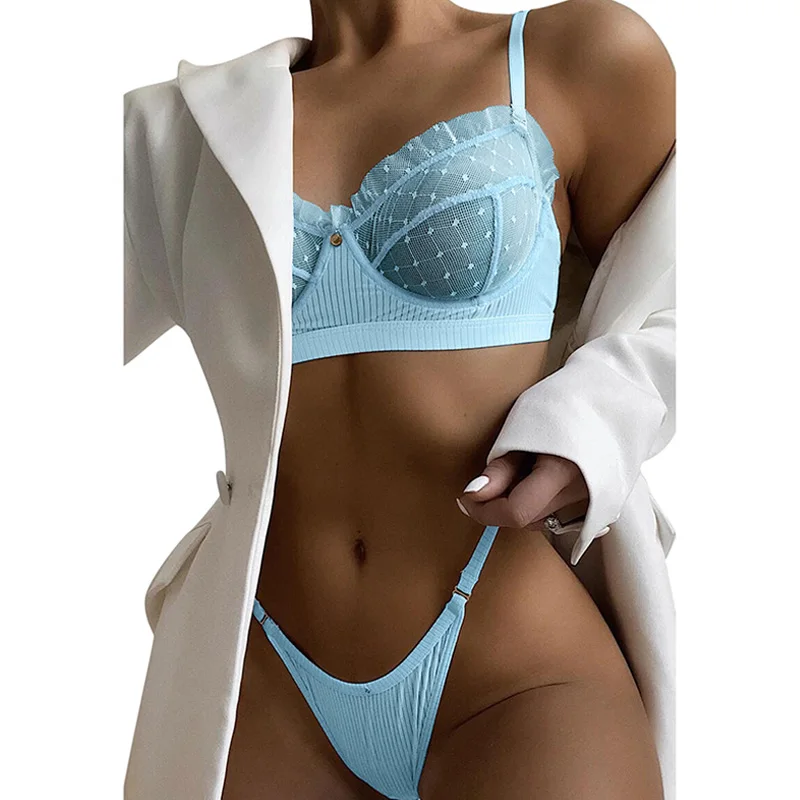 Lencer-a-Eroctic-de-encaje-de-malla-para-mujer-conjunto-de-sujetador-y-Tanga-transparente ...