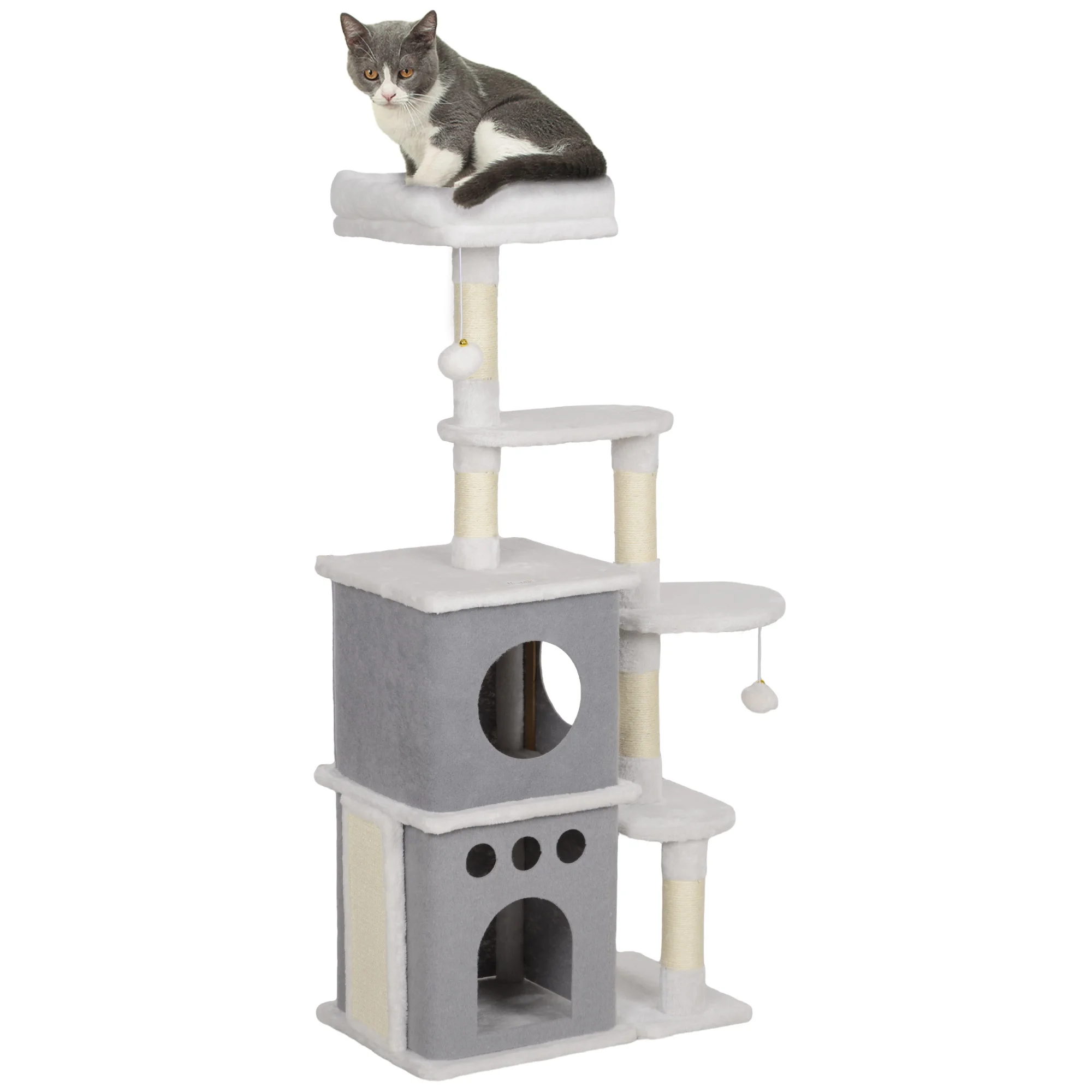 PawHut tree cat scraper 126 cm with platforms hanging balls cream ...
