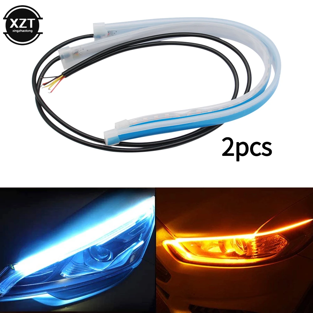 2pcs-Sequential-DRL-LED-Strip-Turn-Signal-Light-Yellow-Bright-Flexible ...