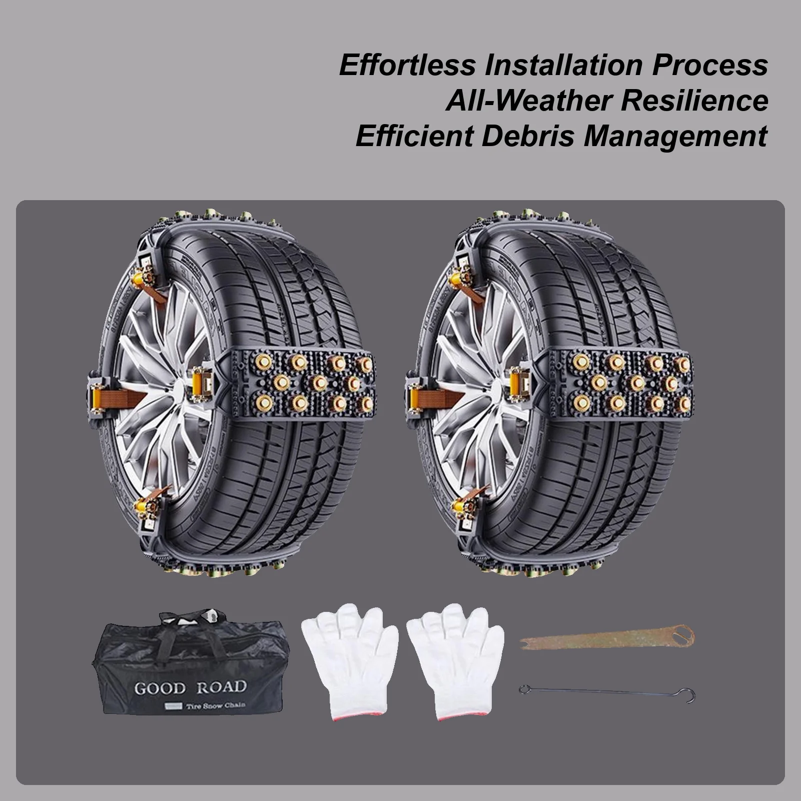 Snow Tire Chains 5-Second Install Traction Straps Reusable Fit 165 ...