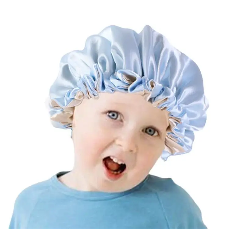 Solid-Silk-Kids-Satin-Bonnet-Hair-Caps-Double-Layer-Sleep-Night-Cap ...