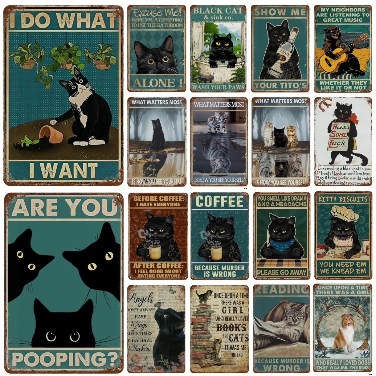 Funny-Coffee-Sign-Retro-Cat-Posters-Vintage-Metal-Tin-Sign-Kitchen ...