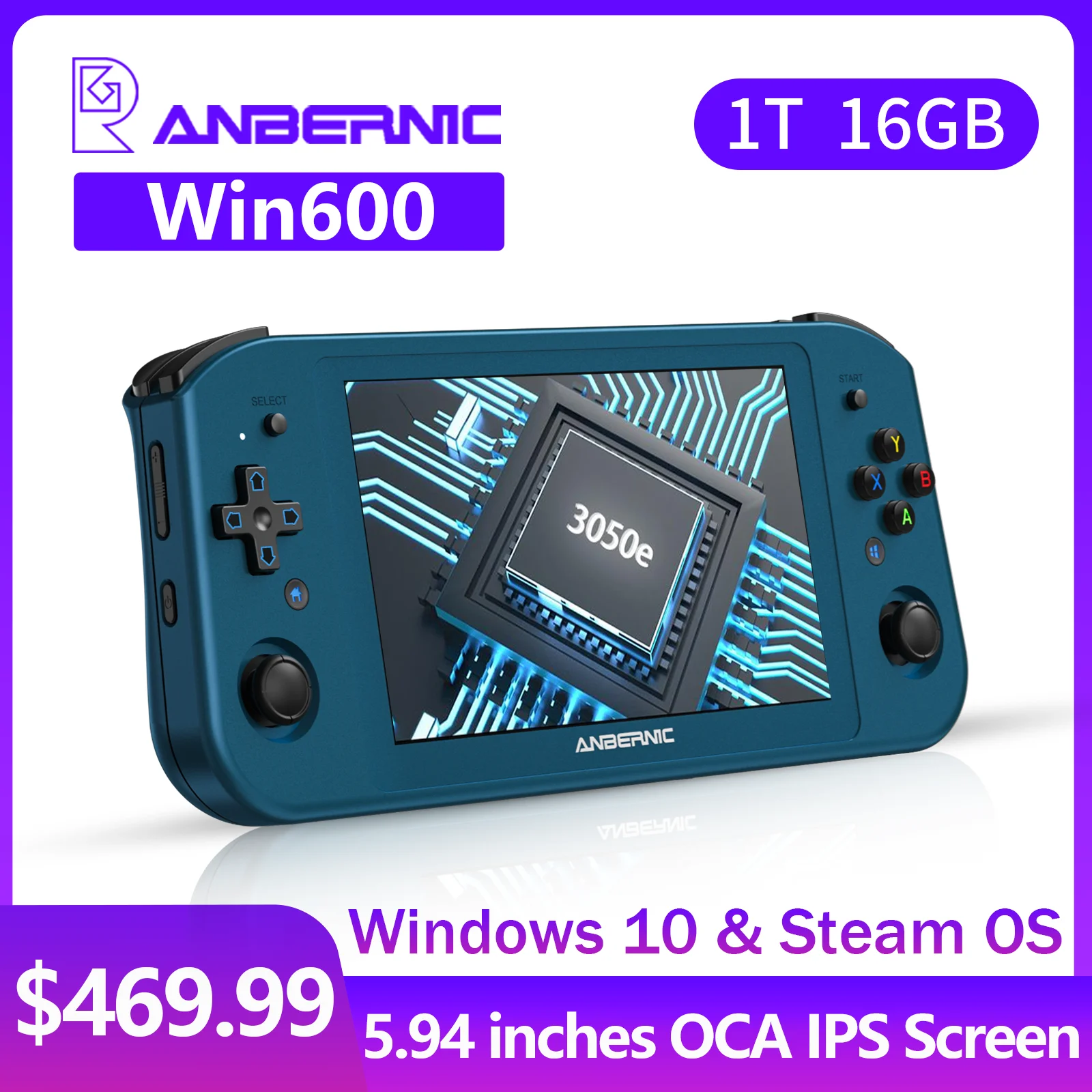 ANBERNIC WIN600 5.94 inch IPS Video Handheld PC Game Console AMD 3050e ...