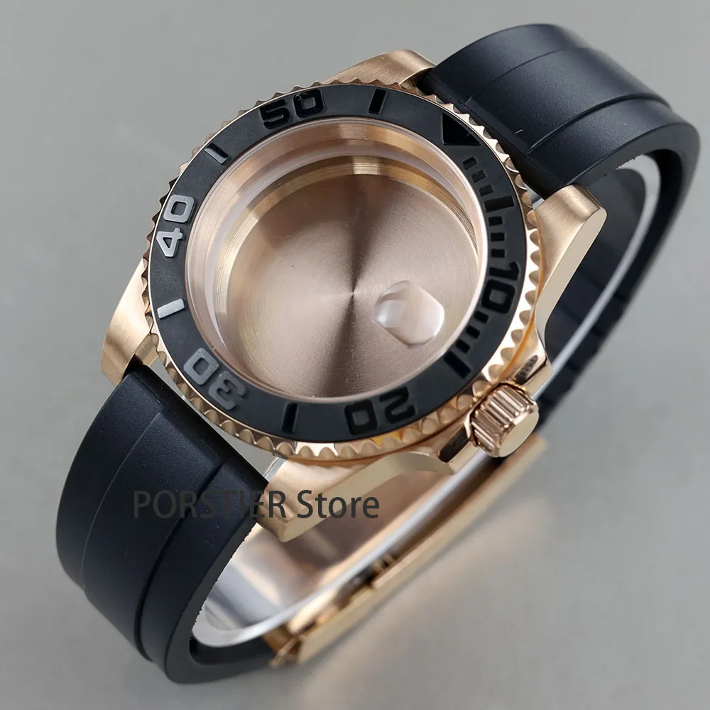 Top-40mm-Rose-Gold-Watch-Cases-Rubber-Strap-Sapphire-Glass-Parts-For ...