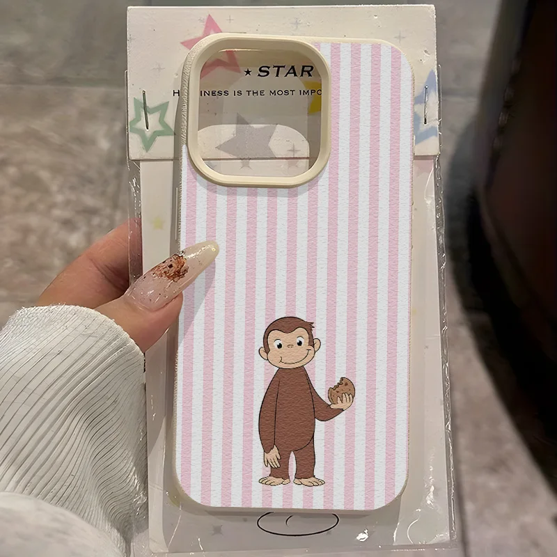 Cute Striped Cartoon Monkey Pattern Lychee Texture Phone Case For ...