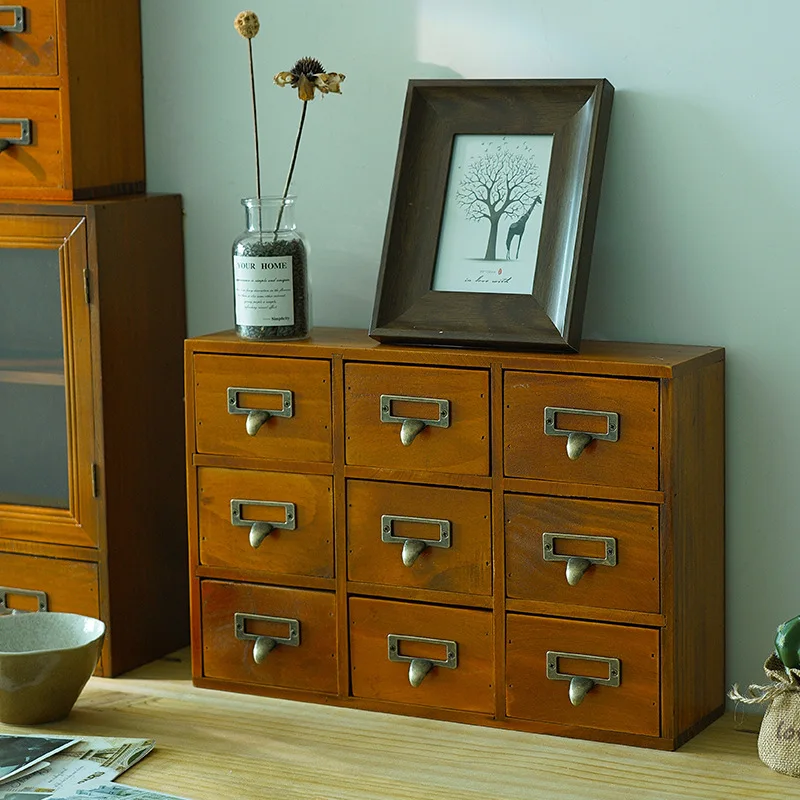 Solid-Wood-Storage-Box-Drawer-Desktop-Vintage-Multilevel-Apothecary ...