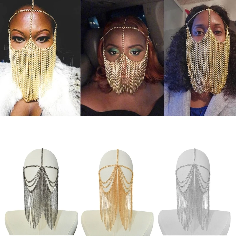 Fashion-Head-Chain-Masquerade-Mask-Punk-Tassels-Face-Chain-Party-Mask ...