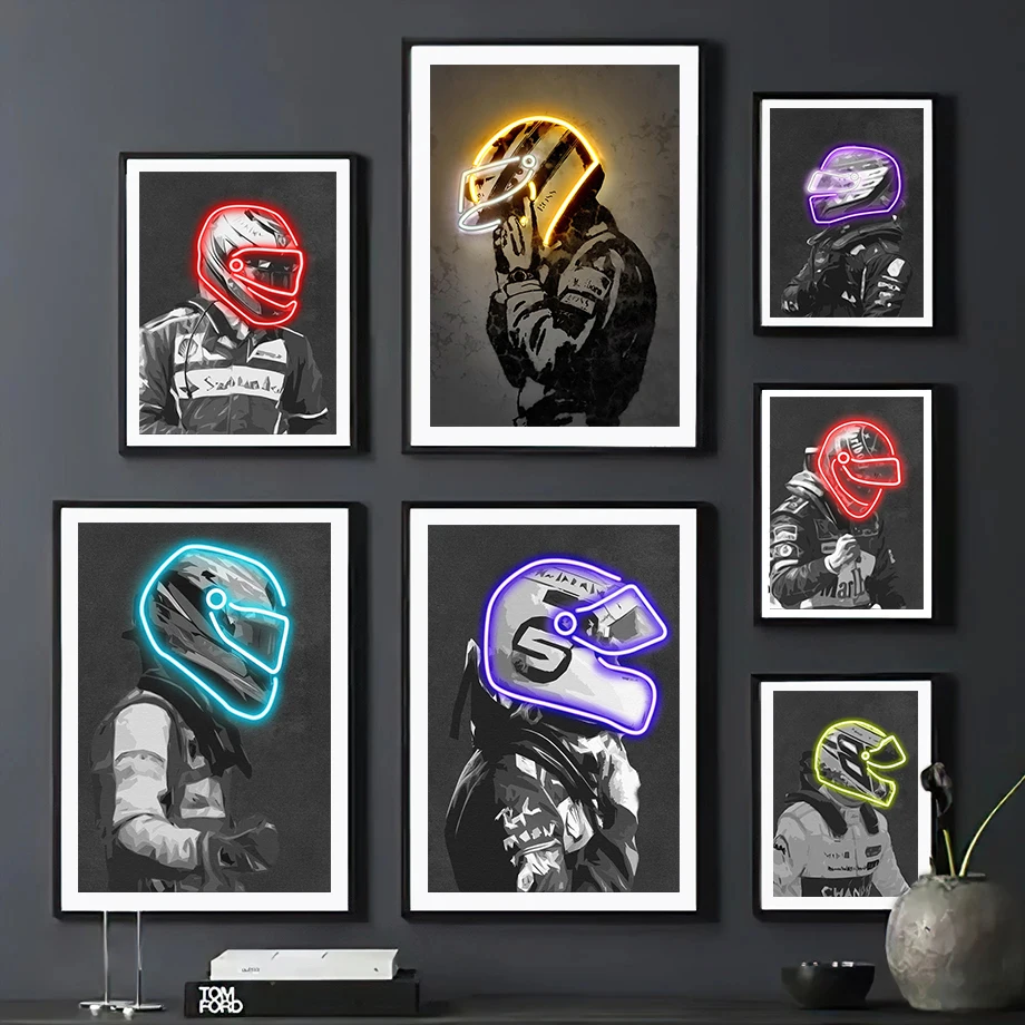 Retro-Motorcycle-Helmet-Posters-and-Prints-Fashion-Neon-Light-Effect ...