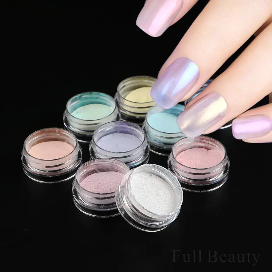 1Box Pearl Shell Glitter Neon Chrome Nail Powder Aurora Holographic ...