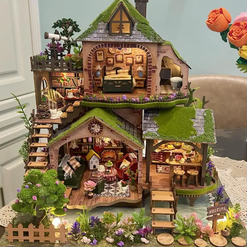 Forest hut handmade assembly miniature house model antique style attic ...