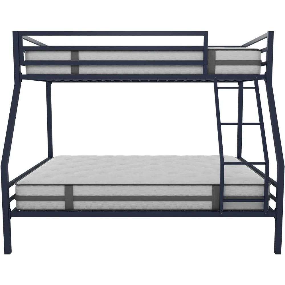 Industrial Full Metal Bunk Bed - Ladder, Guardrails, Modern Navy Blue ...
