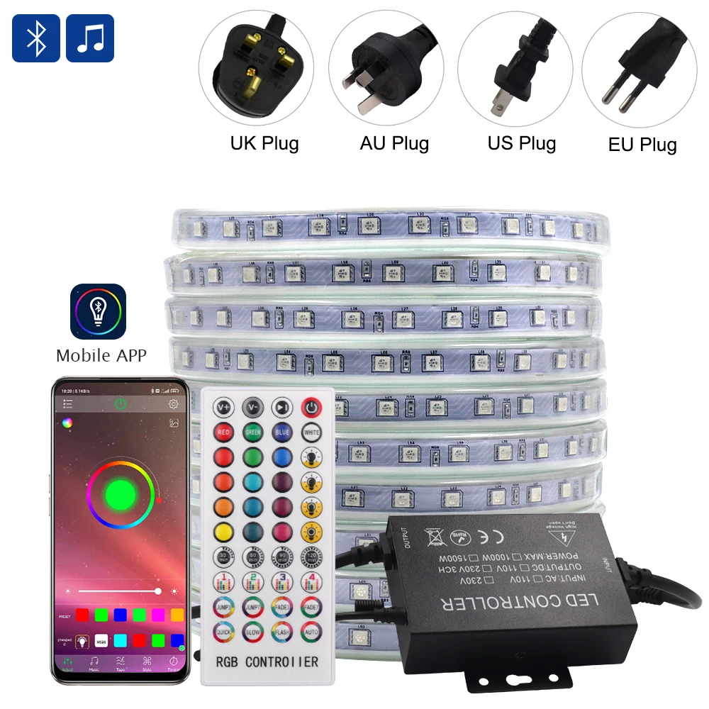 Bluetooth RGB Controller LED Strip Lights RGB 5050 110V 220V 60LEDs/m ...