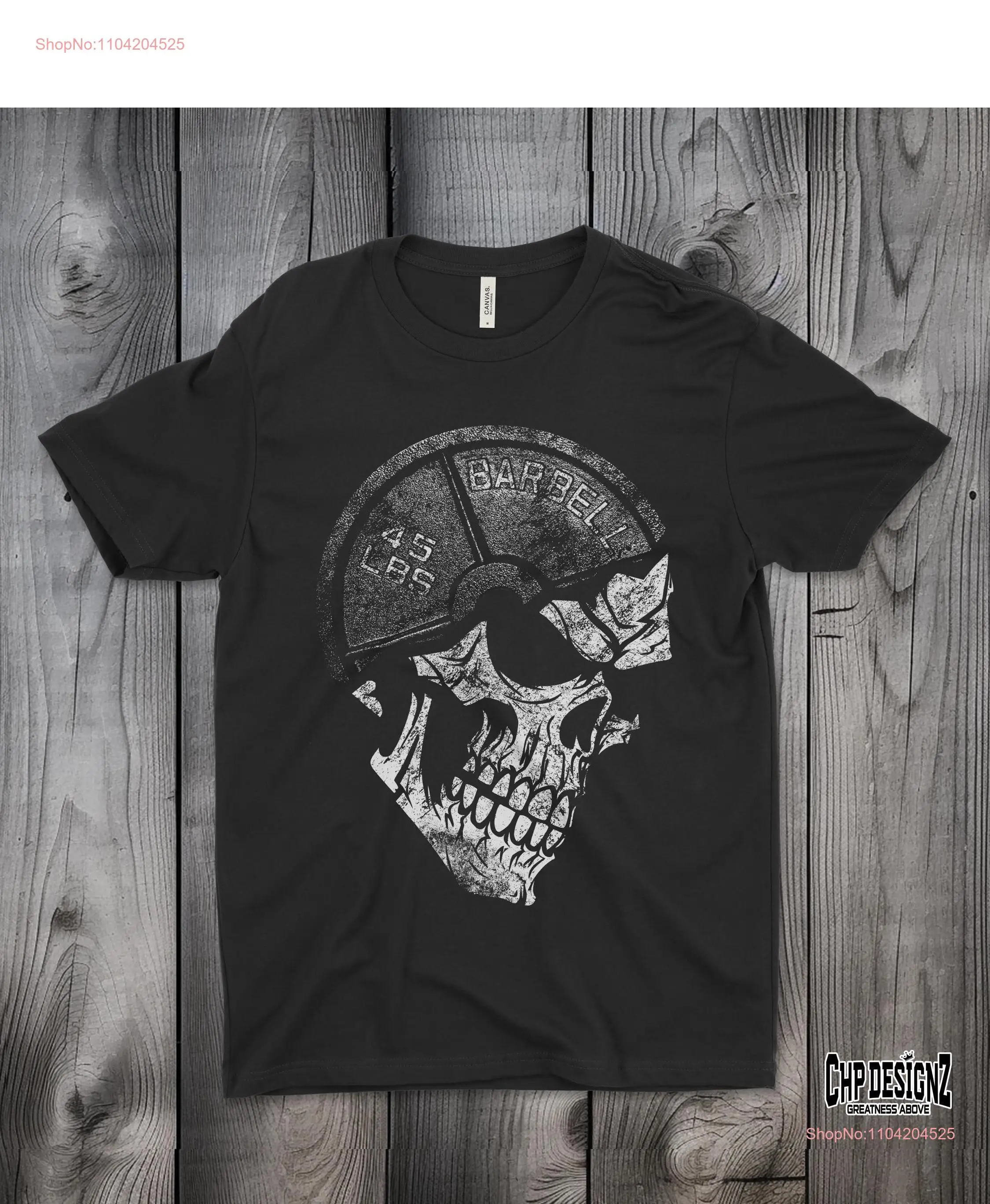 Skull-Barbell-Weightlifting-T-Shirt-Gym-Enthusiast-Fitness-Heavy-Lifter ...