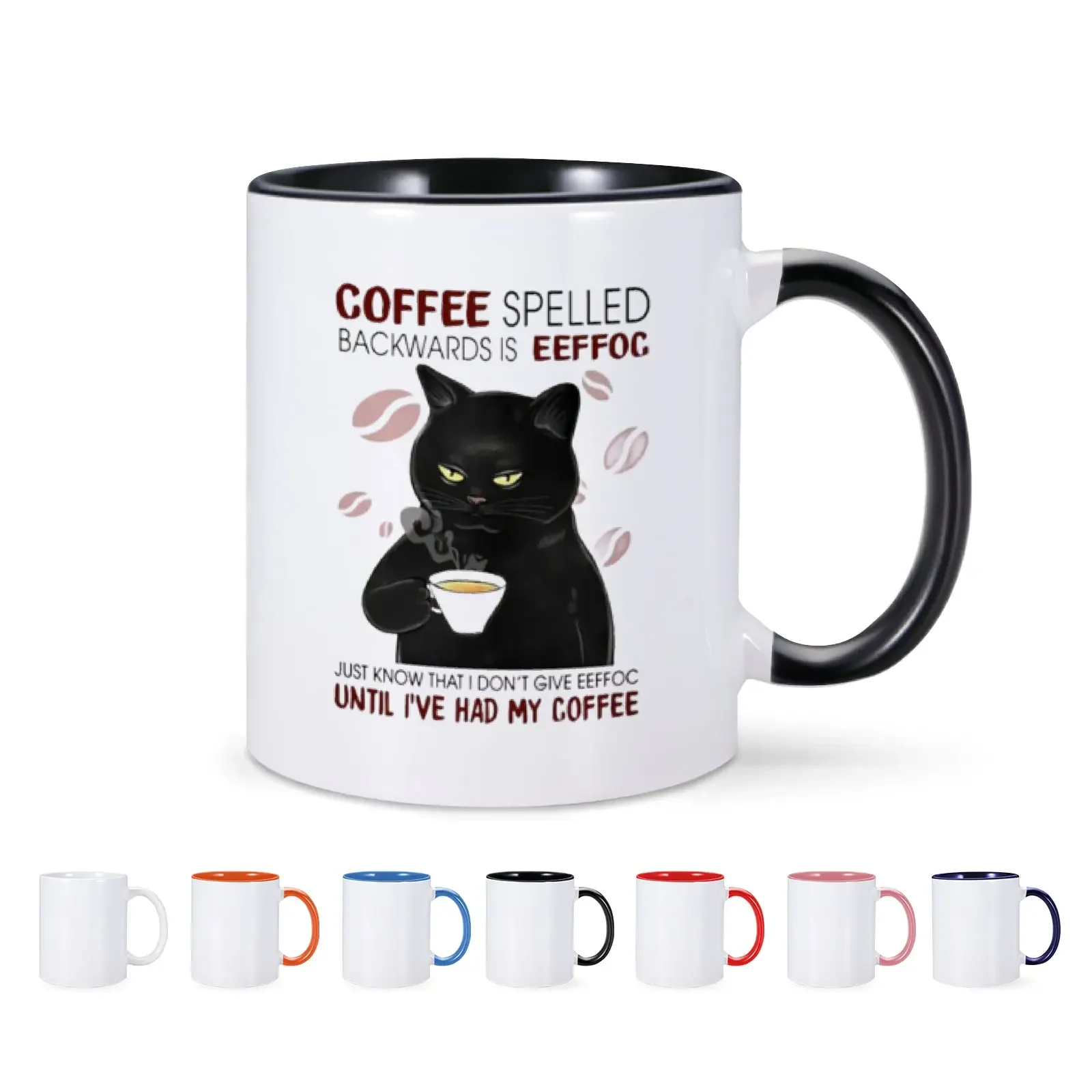 1pc Portable Ceramic Coffee Cup Black Cat Design with Effoc Spelled ...