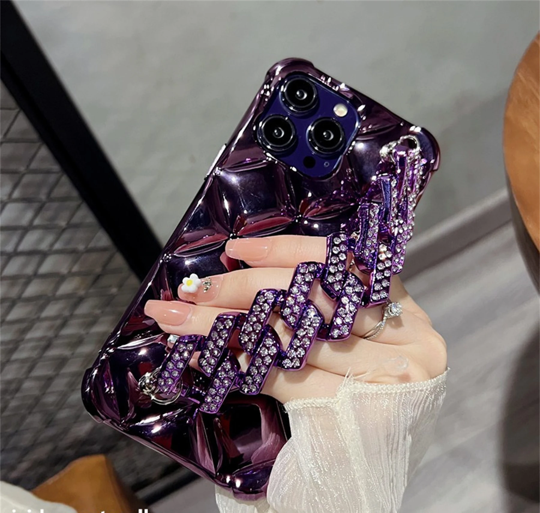 Korean-Japan-Luxury-Crystal-Bracelet-Chain-Diamond-Solid-Color-Case-For ...