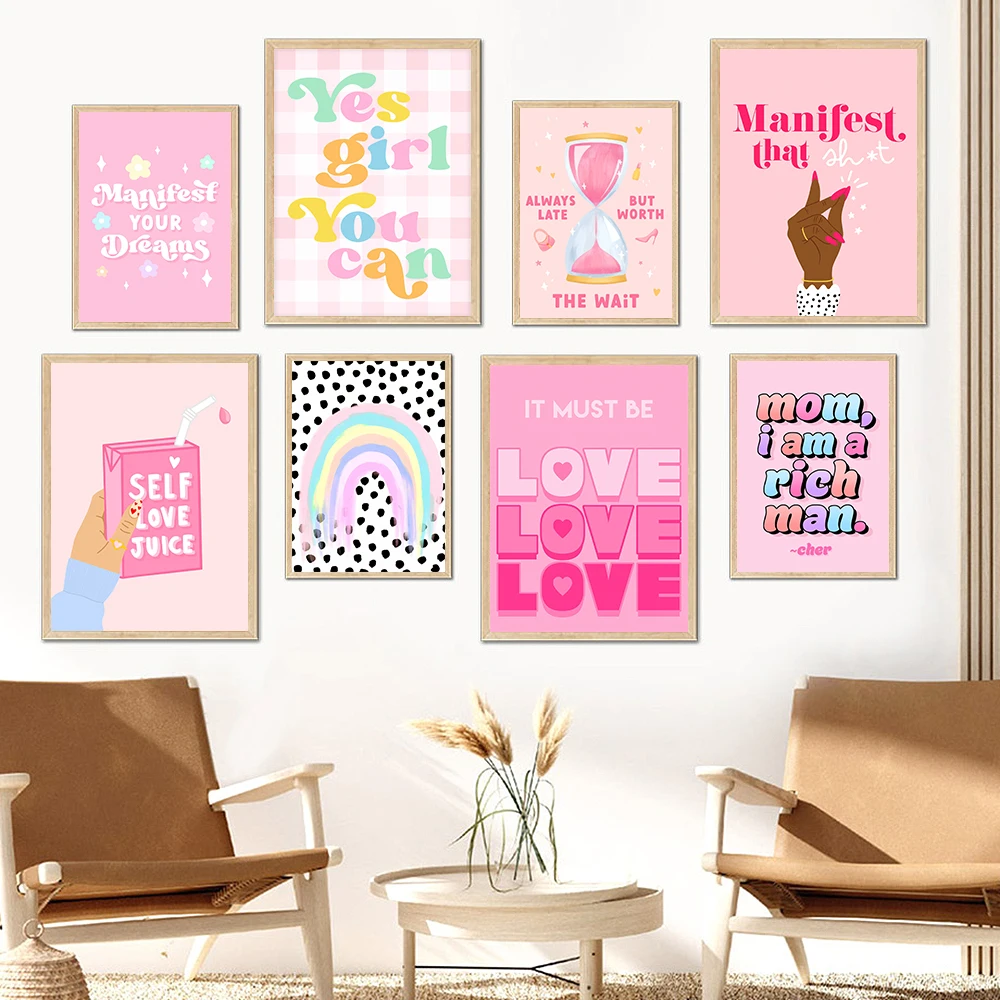Girly-Quote-Pink-Wall-Art-Poster-Print-Office-Bedroom-Canvas-Decor ...
