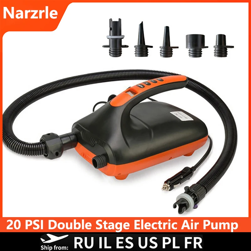 전기 공기 펌프 듀얼 스테이지 스탠드 업 패들 보드 공기 Pvc 보트 매트리스 최대 1620 Psi 팽창식 펌프 12v