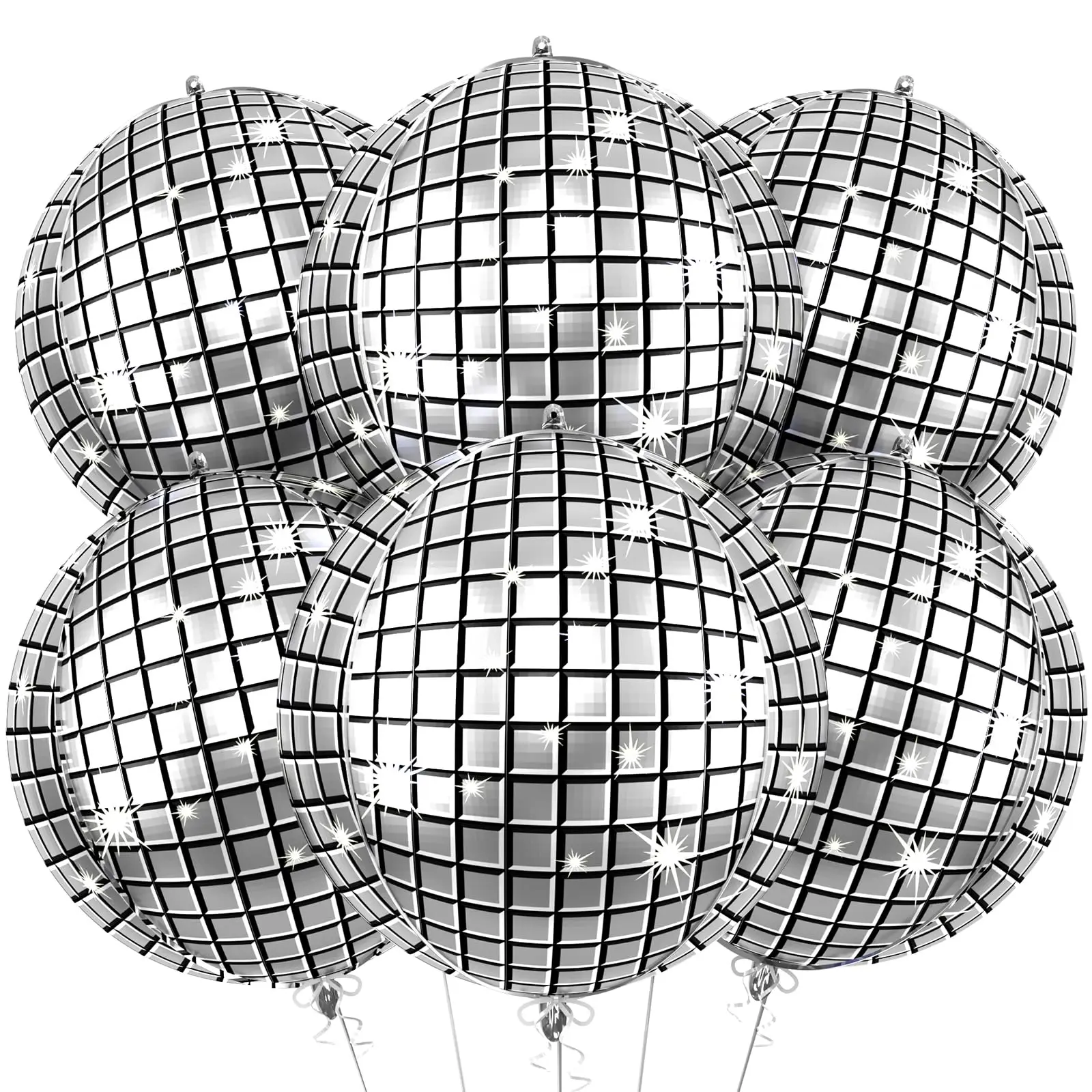 6pcs 22 Inch Big Silver Disco Ball Balloons, Disco Party Decorations ...