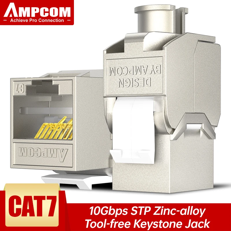 Ampcom (ul Listed) Rj45 Cat7 Tool-less Stp Shielded Keystone Jack, Self ...