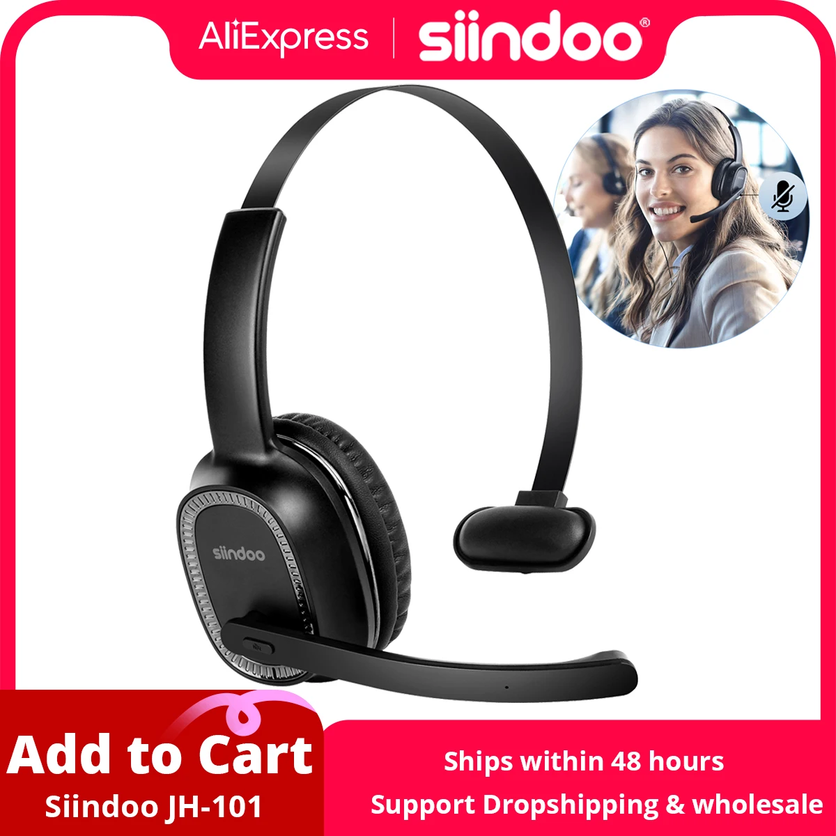 Siindoo-Wireless-Call-Center-Headset-JH-101-With-Mic-Noise-Canceling-Headphones-with-50H-Talking ...