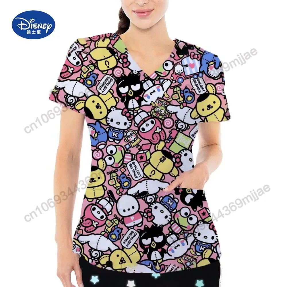 V-neck-Cartoon-Women-s-Pocket-T-shirts-Summer-Short-Sleeves-Women-s ...