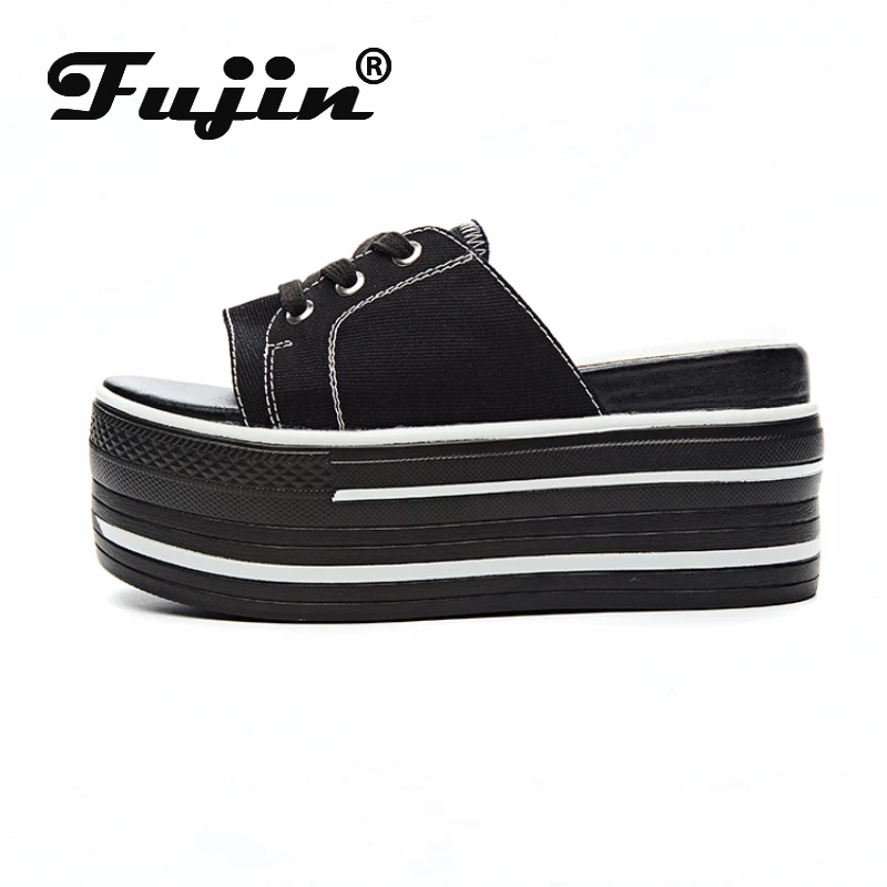 Fujin-9cm-Canvas-Women-Platform-Slippers-Wedge-Sandals-High-Heel-Open ...