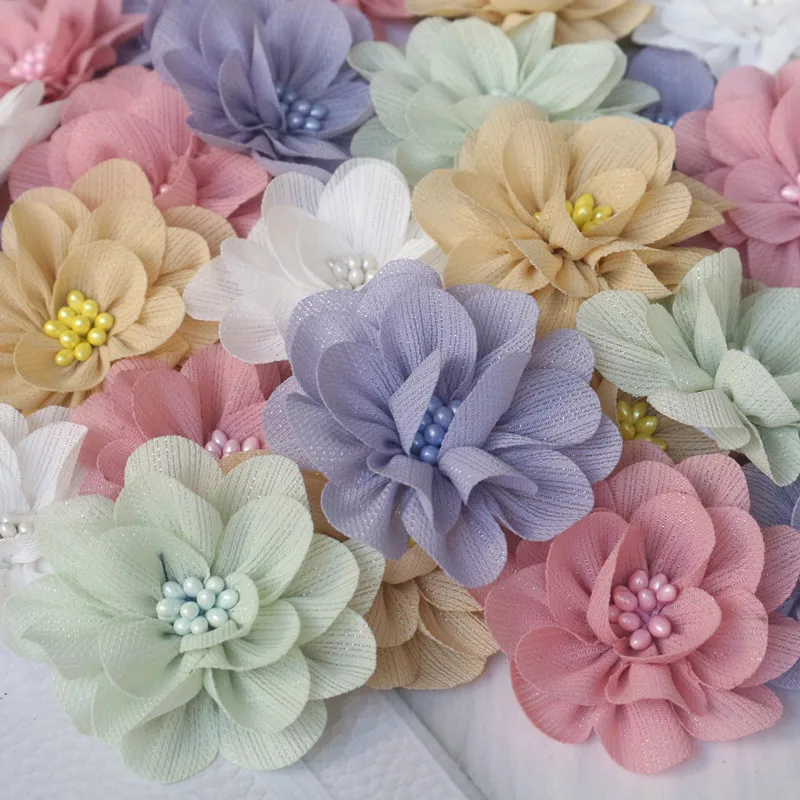 10Pcs-5Cm-Handmade-Organza-Fabric-Flowers-Children-s-Clothing ...