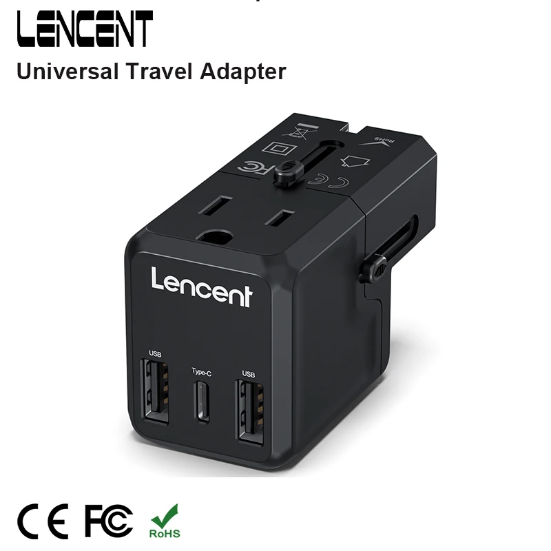 LENCENT-Universal-Adapter-All-in-one-with-1-AC-Outlet-2-USB-Ports-and-1 ...