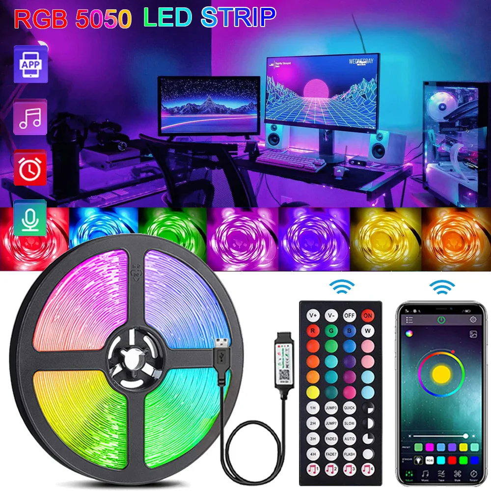 RGB-5050-LED-Strip-Lights-Music-Sync-WS2812b-USB-5V-Remote-Control-Led ...