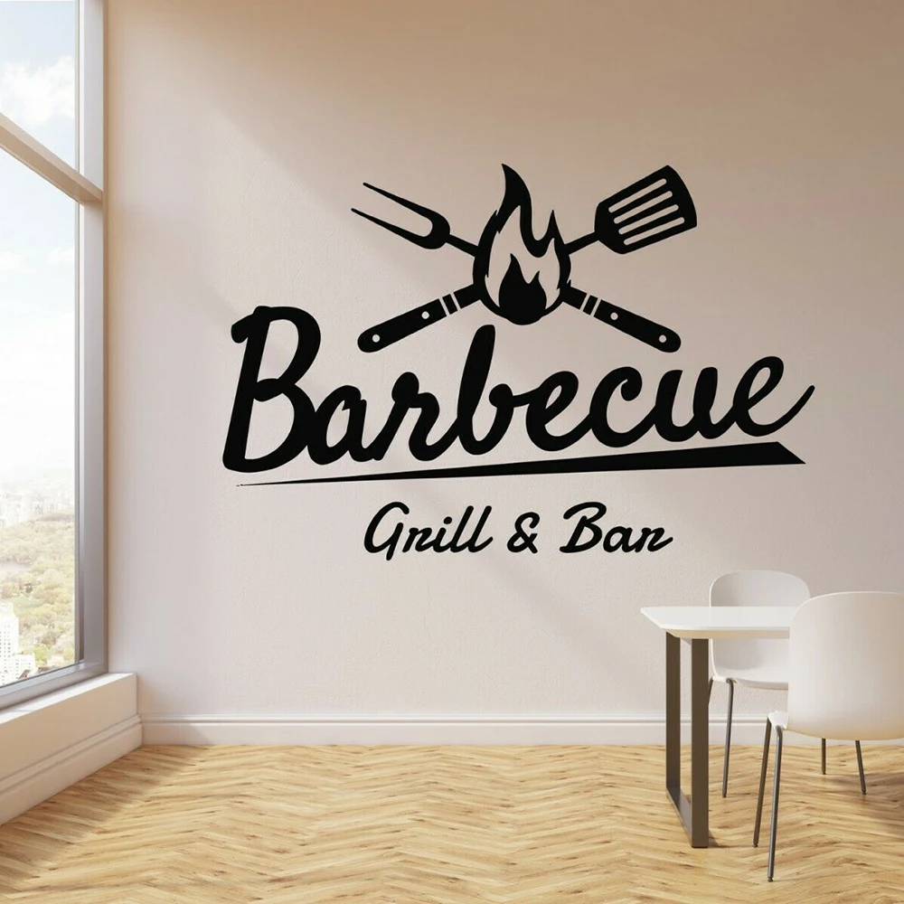 Kitchen Vinyl Wall Decal Barbecue Cooking BBQ Food Meat Grill Bar ...