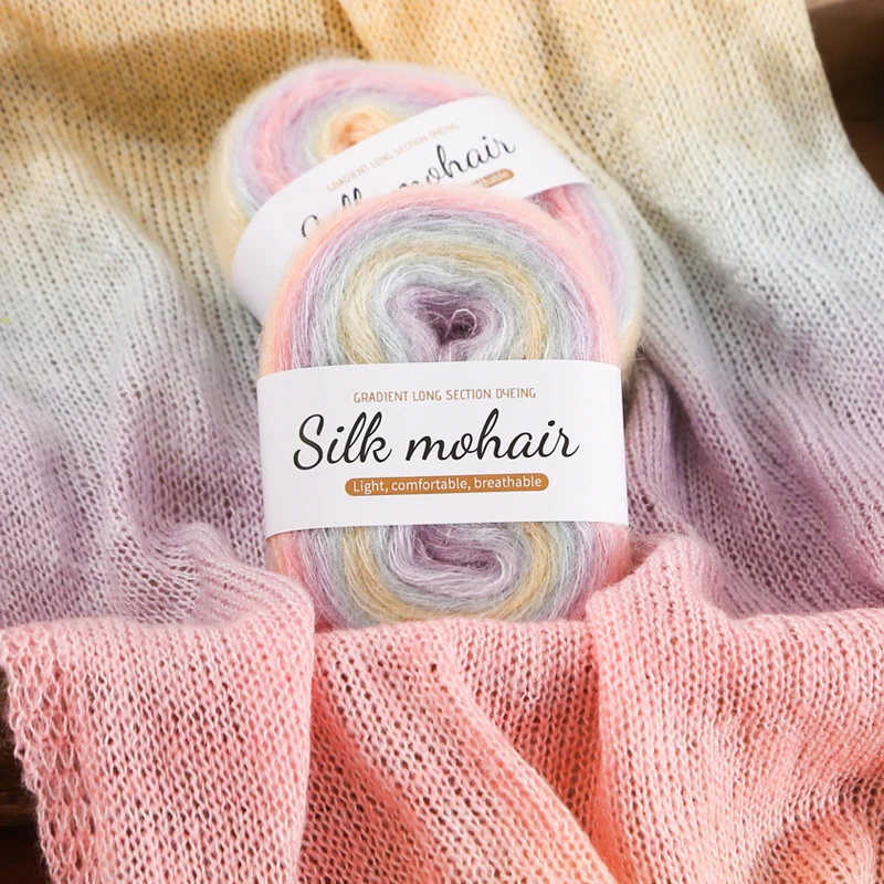 300g Rainbow Gradient Color Section Dyed Silk Mohair Yarn Handmade DIY ...